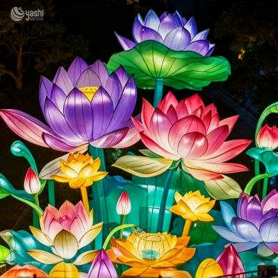 China Custom Multi‑Color Lotus Flower Lantern Group, Large LED Floral Light Sculpture for Water & Park Decoration for sale