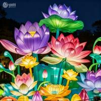 China Custom Multi‑Color Lotus Flower Lantern Group, Large LED Floral Light Sculpture for Water & Park Decoration for sale