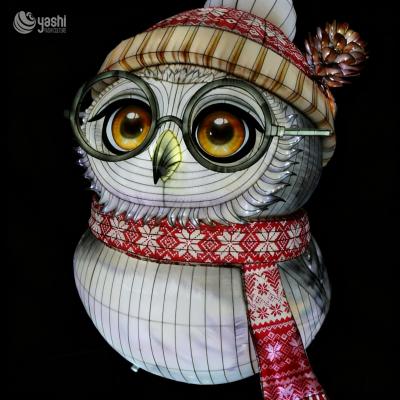 China Custom Winter Owl Lantern | Large LED Christmas Owl Light Sculpture with Hat Scarf for Outdoor Holiday Exhibition for sale