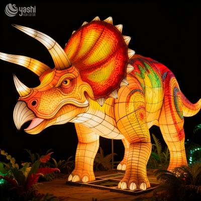 China Triceratops Dinosaur Lantern - Waterproof Outdoor Silk Lantern - Realistic Dinosaur Sculpture Lantern for sale