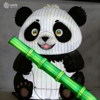 China Custom Giant Panda with Bamboo Lantern | Cute Animal LED Light Sculpture for Chinese‑Theme Light Exhibition for sale