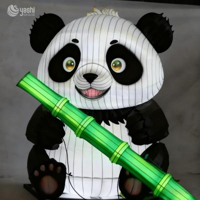 China Custom Giant Panda with Bamboo Lantern | Cute Animal LED Light Sculpture for Chinese‑Theme Light Exhibition for sale