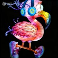 China Custom Cool Cartoon Flamingo Lantern, Hip‑hop Style Flamingo with Headphones Sneakers LED Light Sculpture for sale