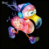 China Custom Cool Cartoon Flamingo Lantern, Hip‑hop Style Flamingo with Headphones Sneakers LED Light Sculpture for sale