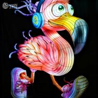 China Custom Cool Cartoon Flamingo Lantern, Hip‑hop Style Flamingo with Headphones Sneakers LED Light Sculpture for sale