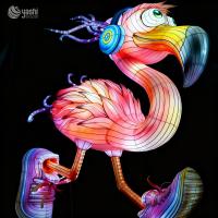 China Custom Cool Cartoon Flamingo Lantern, Hip‑hop Style Flamingo with Headphones Sneakers LED Light Sculpture for sale