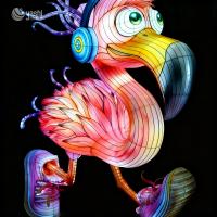 China Custom Cool Cartoon Flamingo Lantern, Hip‑hop Style Flamingo with Headphones Sneakers LED Light Sculpture for sale