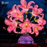 China Custom Giant Pink Lily Bouquet Vase Lantern, Large LED Floral Light Sculpture for Outdoor Park & Plaza for sale