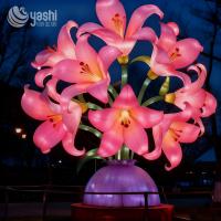 China Custom Giant Pink Lily Bouquet Vase Lantern, Large LED Floral Light Sculpture for Outdoor Park & Plaza for sale