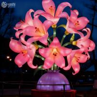 China Custom Giant Pink Lily Bouquet Vase Lantern, Large LED Floral Light Sculpture for Outdoor Park & Plaza for sale