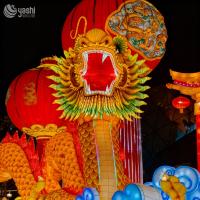 China Custom Chinese Golden Dragon Zigong Lantern with Red Lanterns, Traditional Oriental Loong LED Light Sculpture, Waterproof Outdoor Festival Light Installation for sale