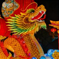 China Custom Chinese Golden Dragon Zigong Lantern with Red Lanterns, Traditional Oriental Loong LED Light Sculpture, Waterproof Outdoor Festival Light Installation for sale