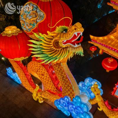 China Custom Chinese Golden Dragon Zigong Lantern with Red Lanterns, Traditional Oriental Loong LED Light Sculpture, Waterproof Outdoor Festival Light Installation for sale