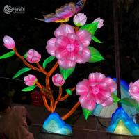 China Custom Pink Peach Blossom & Butterfly Lantern, Large LED Floral Branch Light Sculpture for Park Festival Decoration for sale
