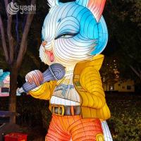 China Custom Cartoon Rock‑Singer Cat Lantern | Large LED Character Light Sculpture for Theme Park Outdoor Night Show for sale