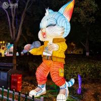 China Custom Cartoon Rock‑Singer Cat Lantern | Large LED Character Light Sculpture for Theme Park Outdoor Night Show for sale