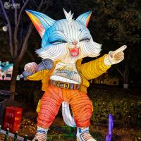 China Custom Cartoon Rock‑Singer Cat Lantern | Large LED Character Light Sculpture for Theme Park Outdoor Night Show for sale