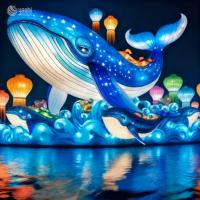 China Zoo Theme Park Decorative Lanterns, Blue Whale Family Lantern, Night Water Scene Decorative Lanterns for sale