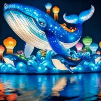 China Zoo Theme Park Decorative Lanterns, Blue Whale Family Lantern, Night Water Scene Decorative Lanterns for sale