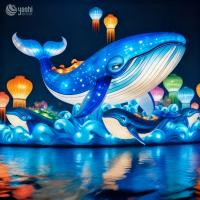 China Zoo Theme Park Decorative Lanterns, Blue Whale Family Lantern, Night Water Scene Decorative Lanterns for sale