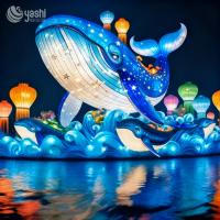 China Zoo Theme Park Decorative Lanterns, Blue Whale Family Lantern, Night Water Scene Decorative Lanterns for sale