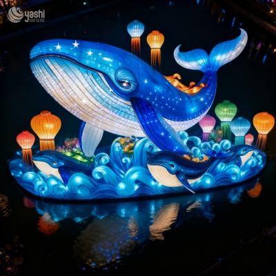 China Zoo Theme Park Decorative Lanterns, Blue Whale Family Lantern, Night Water Scene Decorative Lanterns for sale