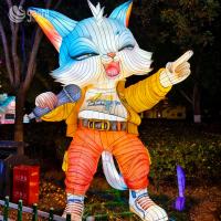 China Custom Cartoon Rock‑Singer Cat Lantern | Large LED Character Light Sculpture for Theme Park Outdoor Night Show for sale