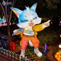 China Custom Cartoon Rock‑Singer Cat Lantern | Large LED Character Light Sculpture for Theme Park Outdoor Night Show for sale