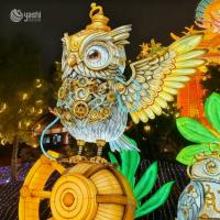 China Custom Steampunk Gear‑Style Owl Zigong Lantern, Large LED Mechanical Bird Light Sculpture for Outdoor Theme Night Festival for sale
