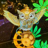 China Custom Steampunk Gear‑Style Owl Zigong Lantern, Large LED Mechanical Bird Light Sculpture for Outdoor Theme Night Festival for sale