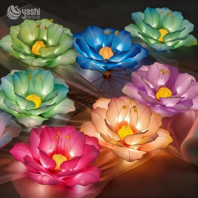 China Custom Multicolor Fabric Flower LED Lantern Set, Hand‑Made Floral Light Ornaments for Festival Decoration for sale
