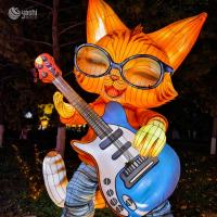 China Custom Cartoon Rock Cat Lantern, Music Guitar Playing Cat LED Light Sculpture for Theme Light Festival for sale