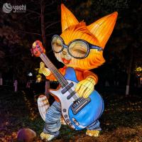 China Custom Cartoon Rock Cat Lantern, Music Guitar Playing Cat LED Light Sculpture for Theme Light Festival for sale