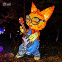 China Custom Cartoon Rock Cat Lantern, Music Guitar Playing Cat LED Light Sculpture for Theme Light Festival for sale