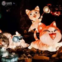 China Custom Cartoon Cat Group Lantern Set, Cute Fishing Cats LED Light Sculpture for Theme Festival Display for sale