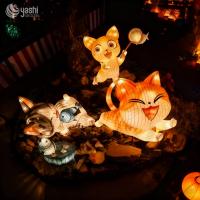 China Custom Cartoon Cat Group Lantern Set, Cute Fishing Cats LED Light Sculpture for Theme Festival Display for sale