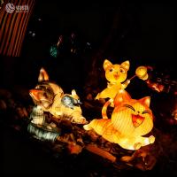 China Custom Cartoon Cat Group Lantern Set, Cute Fishing Cats LED Light Sculpture for Theme Festival Display for sale