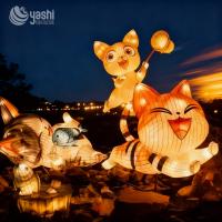 China Custom Cartoon Cat Group Lantern Set, Cute Fishing Cats LED Light Sculpture for Theme Festival Display for sale