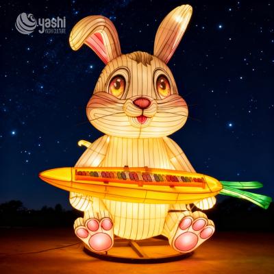 China Custom Cartoon Music‑Playing Rabbit Zigong Lantern, Large LED Animal Light Sculpture for Outdoor Mid‑Autumn Festival Night Show for sale