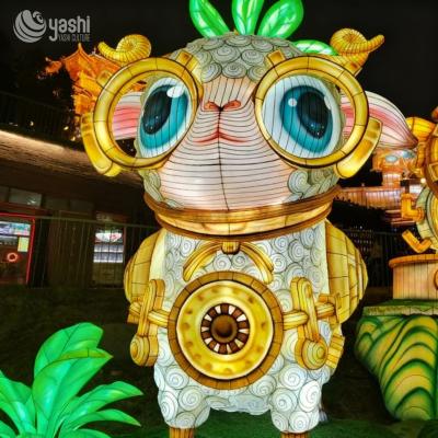 China Custom Cute Cartoon Sheep Lantern, Steampunk Style Animal LED Light Sculpture for Theme Park & Spring Festival Light Show for sale
