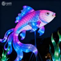 China Custom Color‑Changing Koi Fish LED Lantern, Gradient Carp Light Sculpture with Seaweed for Water‑Theme Park Lantern Show for sale