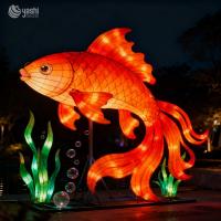 China Custom Color‑Changing Koi Fish LED Lantern, Gradient Carp Light Sculpture with Seaweed for Water‑Theme Park Lantern Show for sale