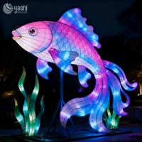China Custom Color‑Changing Koi Fish LED Lantern, Gradient Carp Light Sculpture with Seaweed for Water‑Theme Park Lantern Show for sale