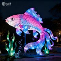China Custom Color‑Changing Koi Fish LED Lantern, Gradient Carp Light Sculpture with Seaweed for Water‑Theme Park Lantern Show for sale