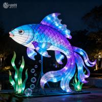 China Custom Color‑Changing Koi Fish LED Lantern, Gradient Carp Light Sculpture with Seaweed for Water‑Theme Park Lantern Show for sale