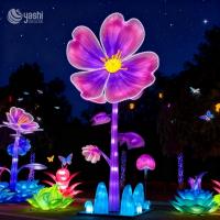 China Custom Giant Purple‑Pink Flower with Butterfly LED Lantern, Tall Floral Light Sculpture for Park Garden Light Festival for sale
