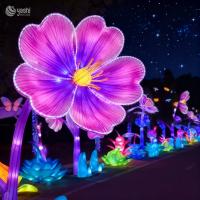 China Custom Giant Purple‑Pink Flower with Butterfly LED Lantern, Tall Floral Light Sculpture for Park Garden Light Festival for sale