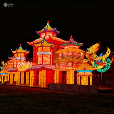China Custom Chinese Ancient Pavilion Building Zigong Lantern, Traditional Ancient Palace LED Light Sculpture, Waterproof Outdoor Festival Light Installation for sale