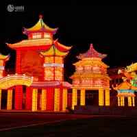 China Custom Chinese Ancient Pavilion Building Zigong Lantern, Traditional Ancient Palace LED Light Sculpture, Waterproof Outdoor Festival Light Installation for sale