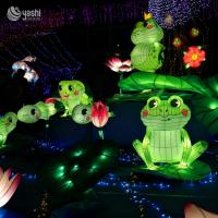 China Custom Frog Lantern Set | Cartoon Frog & Lotus Leaf Flower Light Sculpture for Pond‑Theme Outdoor Light Exhibition for sale